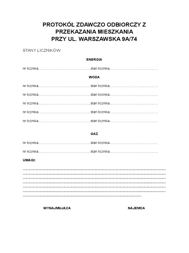 Protokół Zdawczo Odbiorczy | PDF
