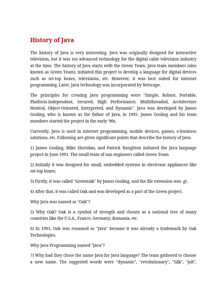 History Of Java Wps Office Pdf Java Programming Language Java