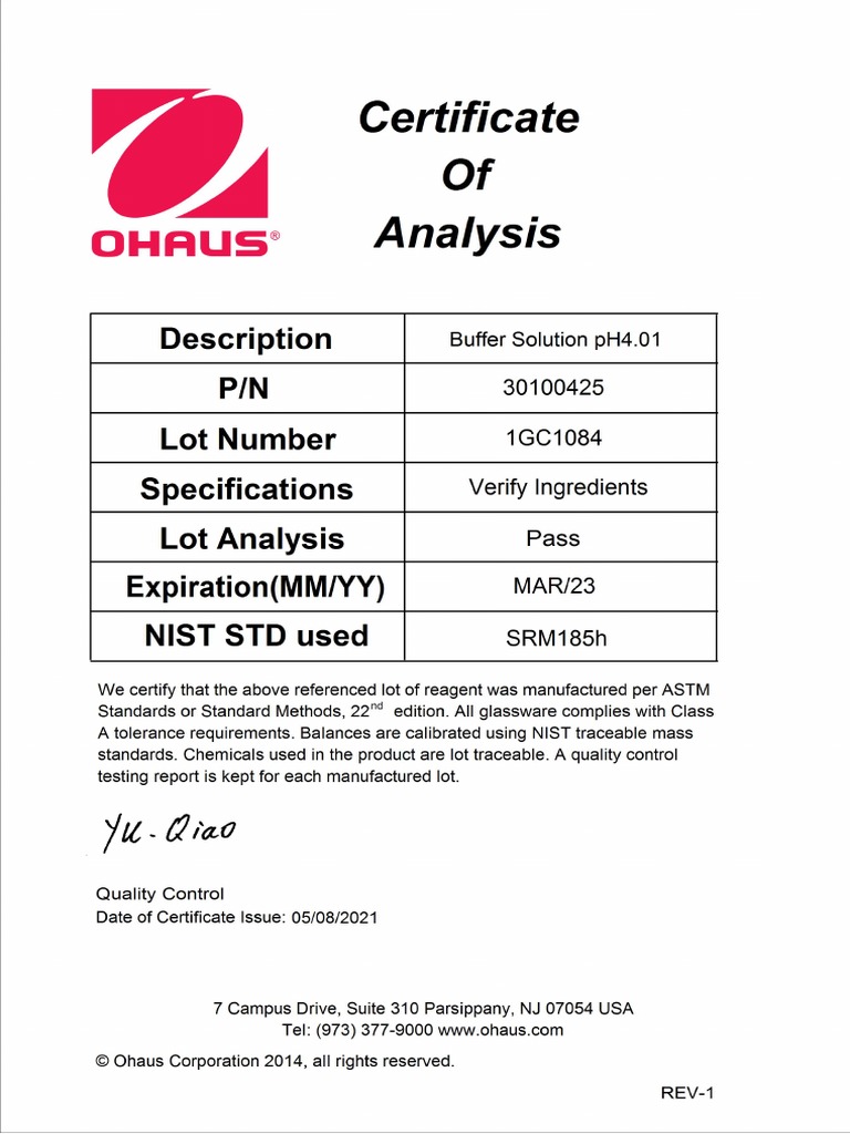 COA Buffer PH 4 1GC1084 | PDF