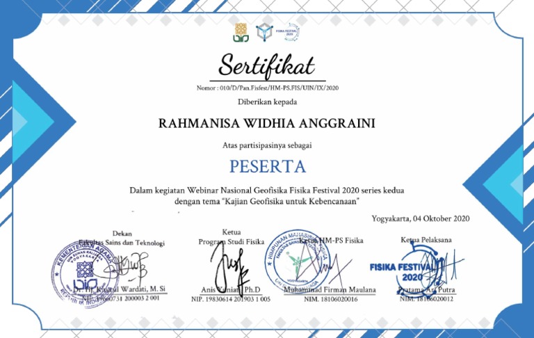 Contoh Sertifikat Webinar | PDF