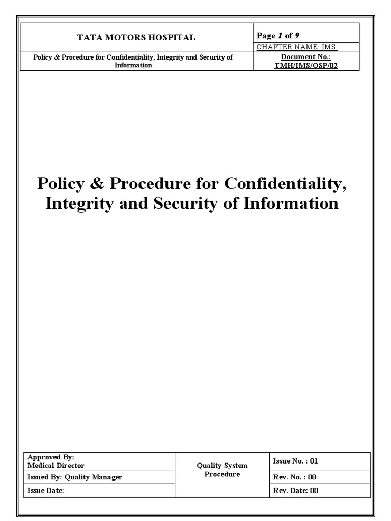 Confidentiality, Integrity and Security of Information | PDF | Medical ...