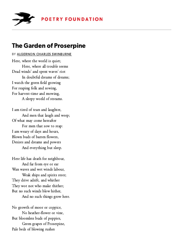 The Garden of Proserpine by Algernon Charles - Poetry Foundation | PDF