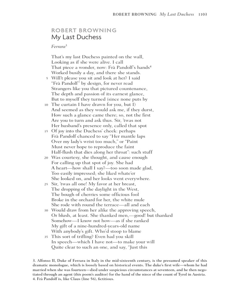 My Last Duchess: Robert Browning | PDF | British Poetry | Poems
