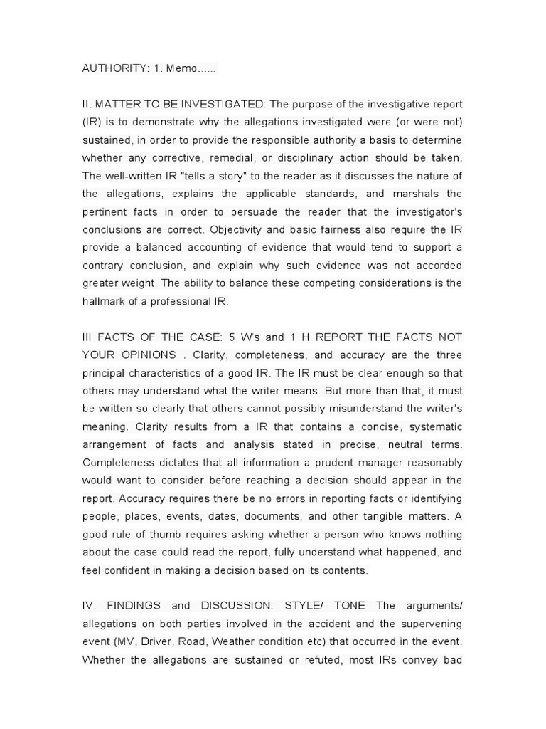 Guidelines for Writing Investigative Reports | PDF | Evidence ...
