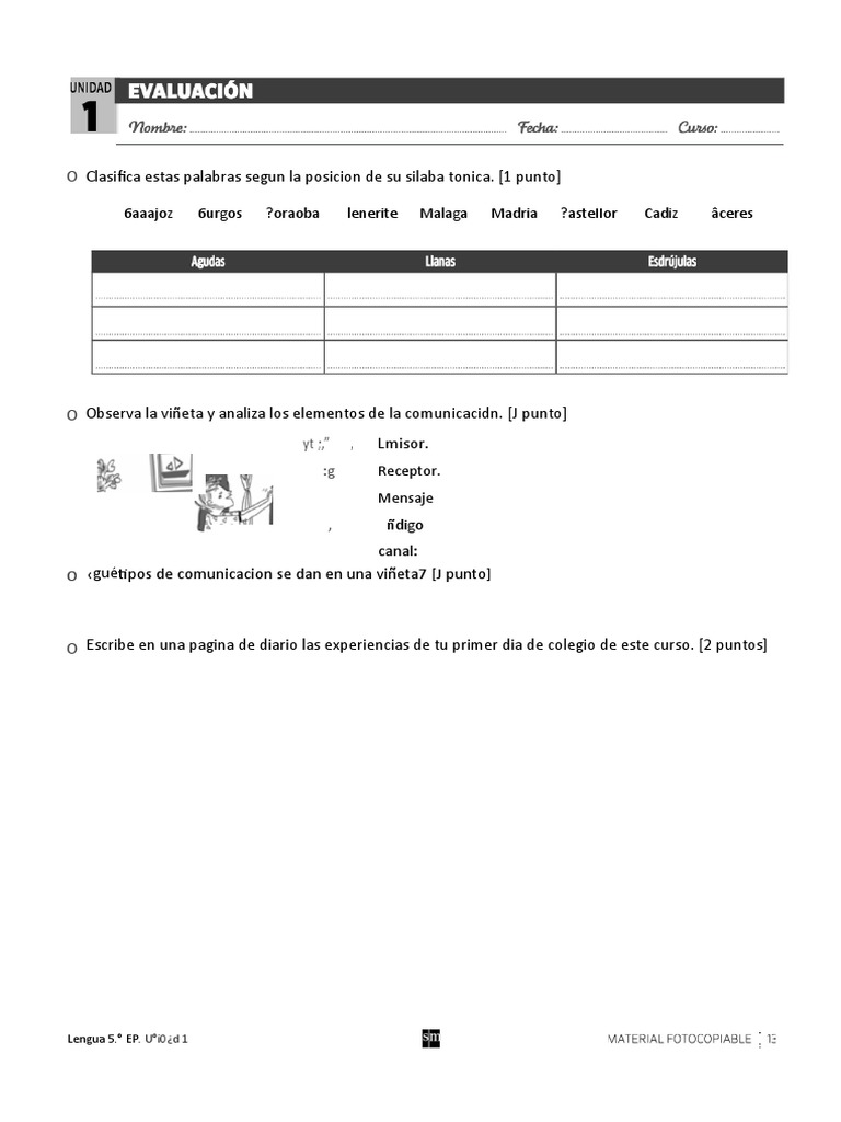 Examenes Lengua 5 Primaria SM Savia PDF | PDF | Sustantivo | Palabra