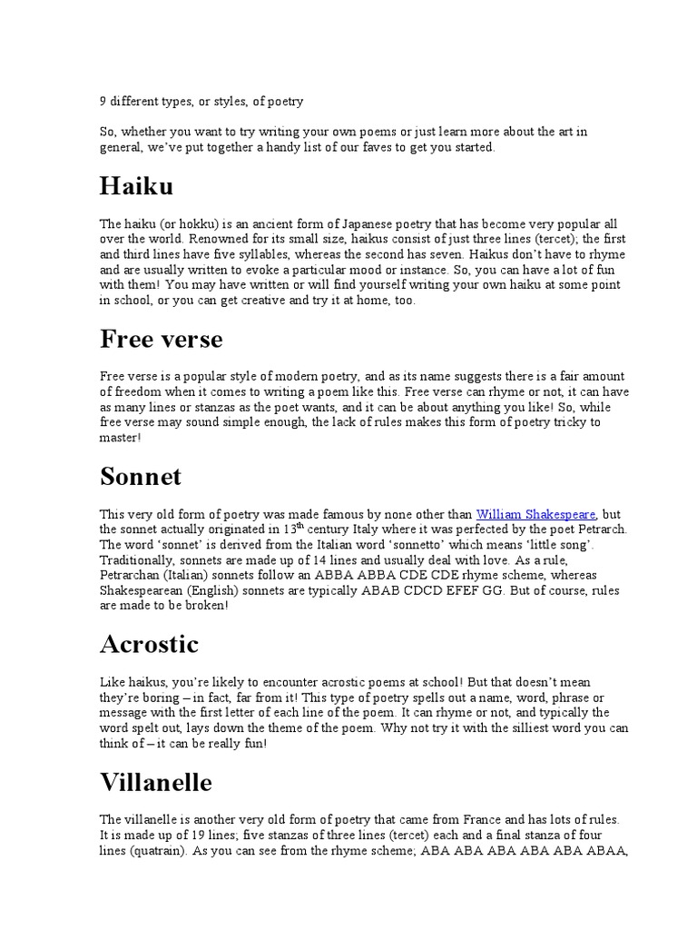 9 Types of Poetry Explained | PDF | Poetry | Sonnets