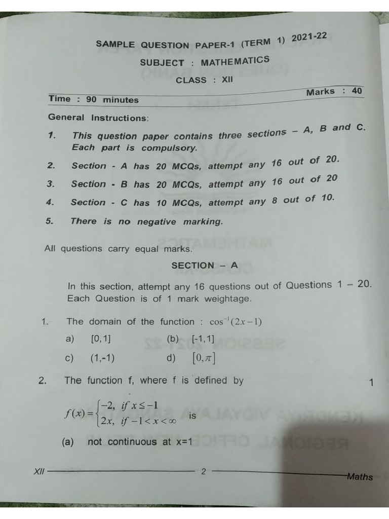 Kvs Sample Paper 1 | PDF