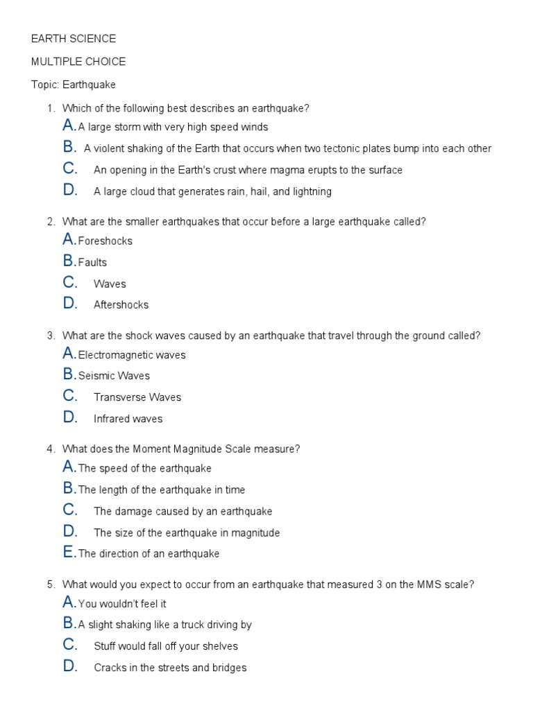 Earthquake and Earth Motion Quiz | PDF | Earthquakes | Fault (Geology)