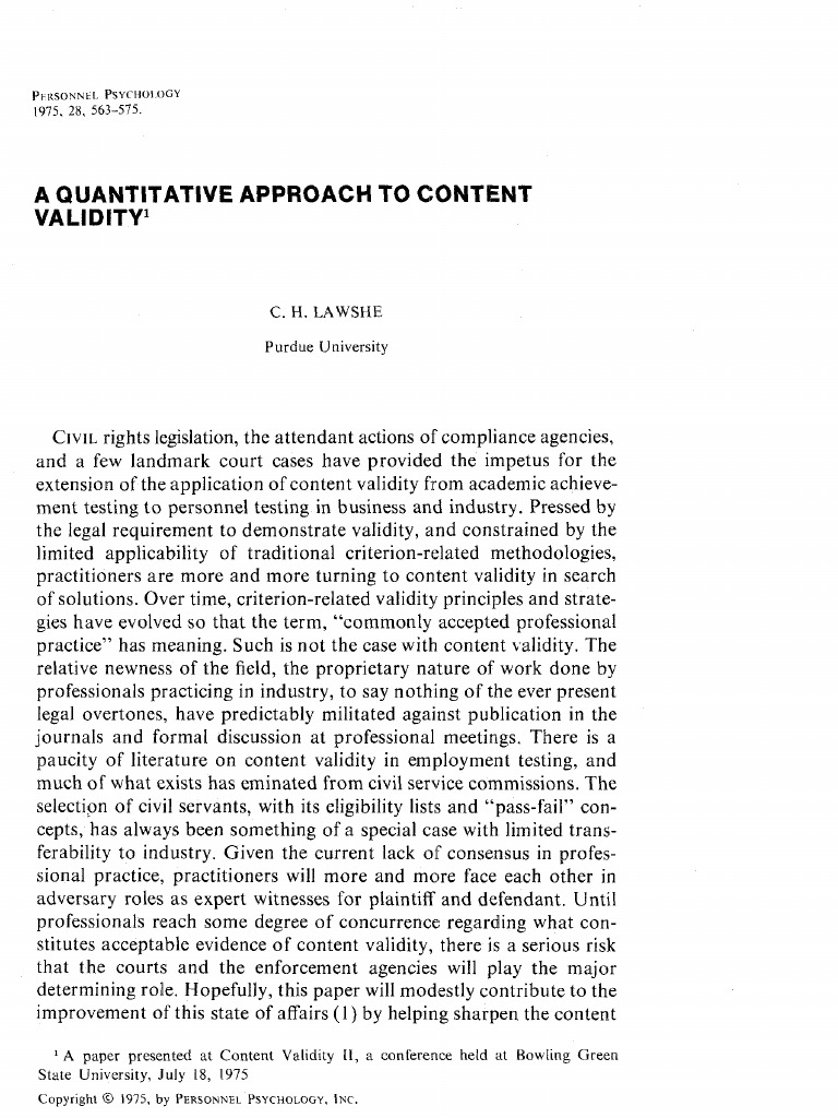 Lawshe PP '75 | PDF | Validity (Statistics) | Expert