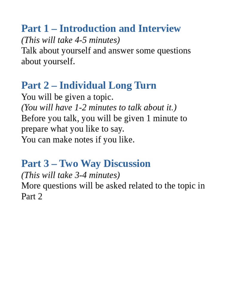 IELTS Speaking Test Format | PDF | Language Arts & Discipline