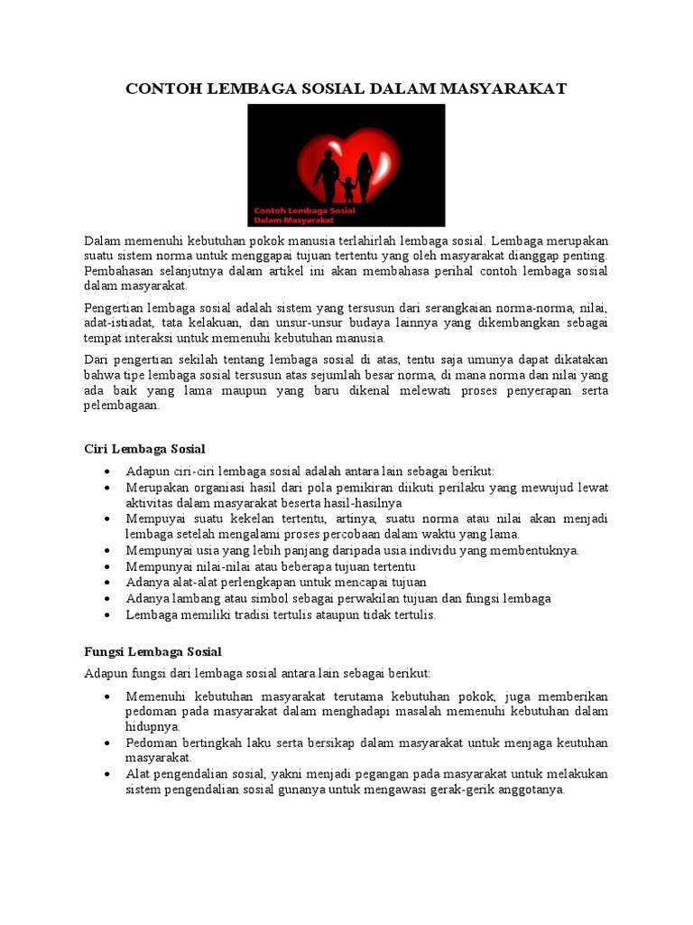 Contoh Lembaga Sosial Dalam Masyarakat BUK MONA | PDF