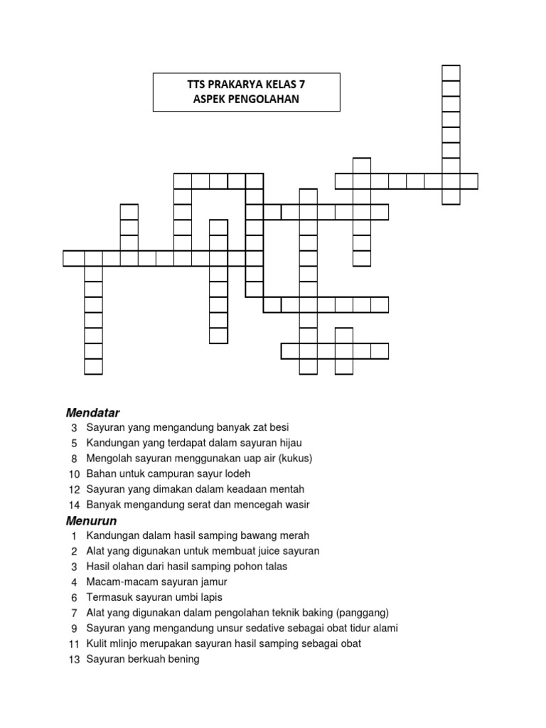 Teka-Teki Silang Sayuran Prakarya Kelas 7 | PDF