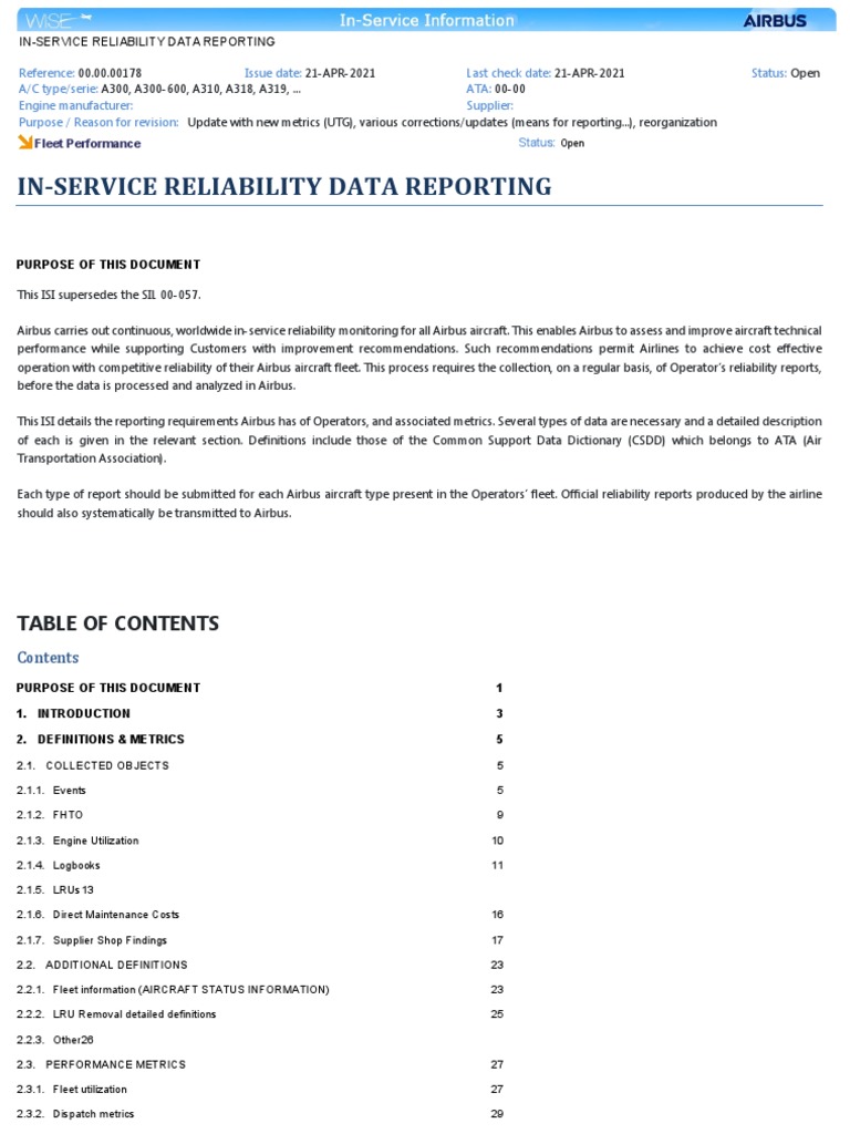 In-Service Reliability Data Reporting: Fleet Performance | PDF