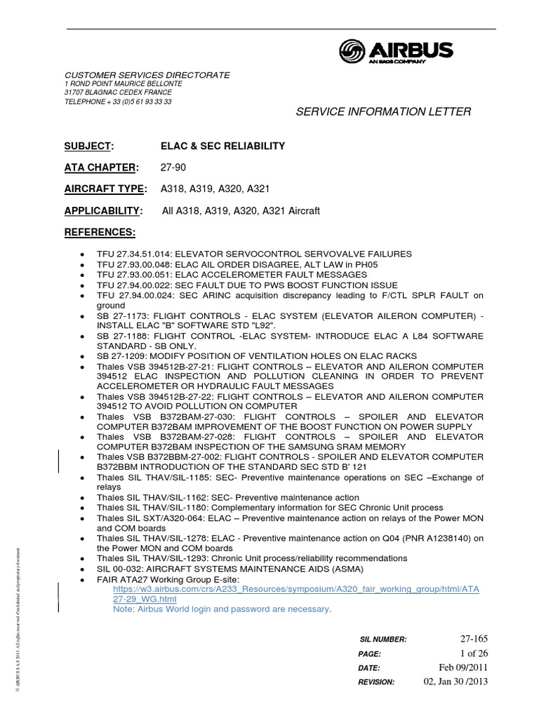 Subject: Elac & Sec Reliability Ata Chapter: AIRCRAFT TYPE: A318, A319 ...