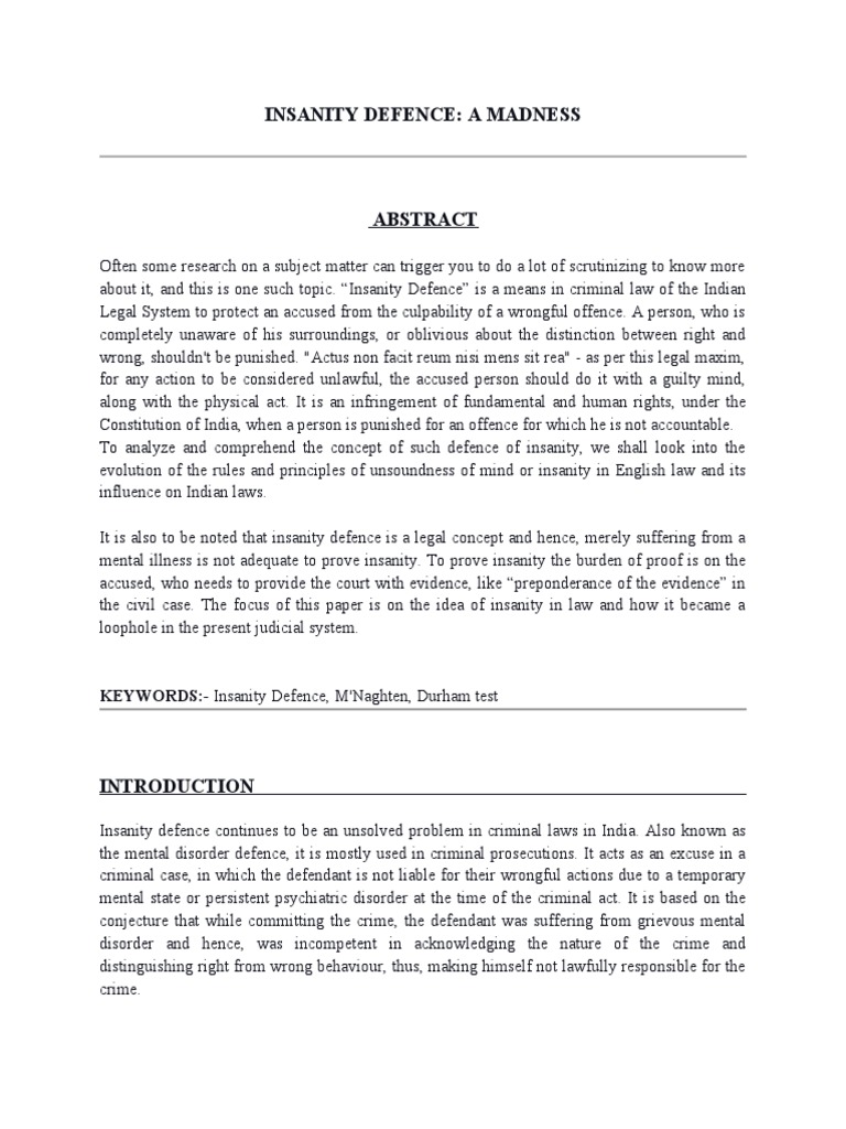 Insanity Defence. | PDF | Insanity Defense | Mens Rea
