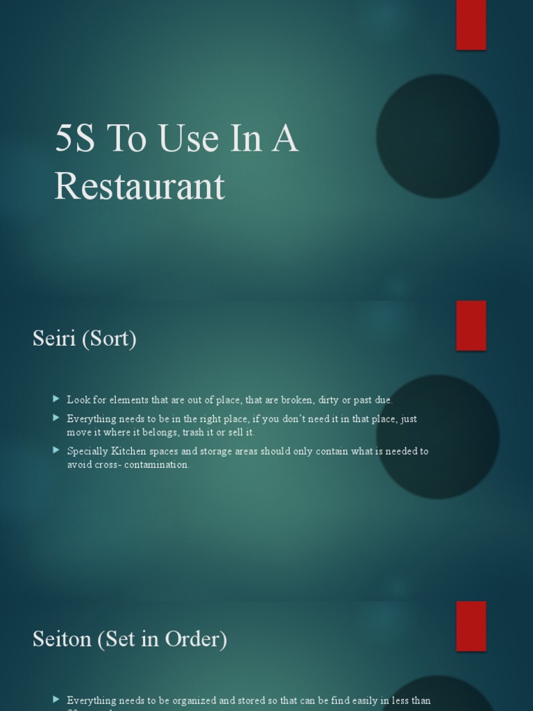 5S To Use in A Restaurant | PDF
