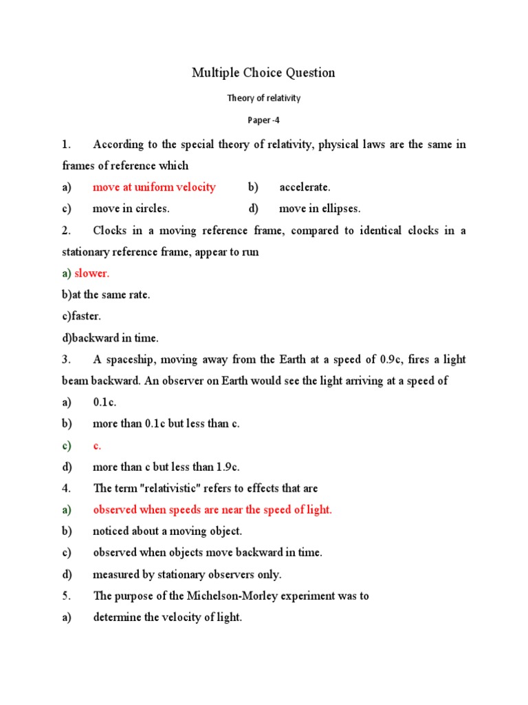 Semistor - VI Physics Paper IV Theory of Relativity-1 | PDF | Special ...