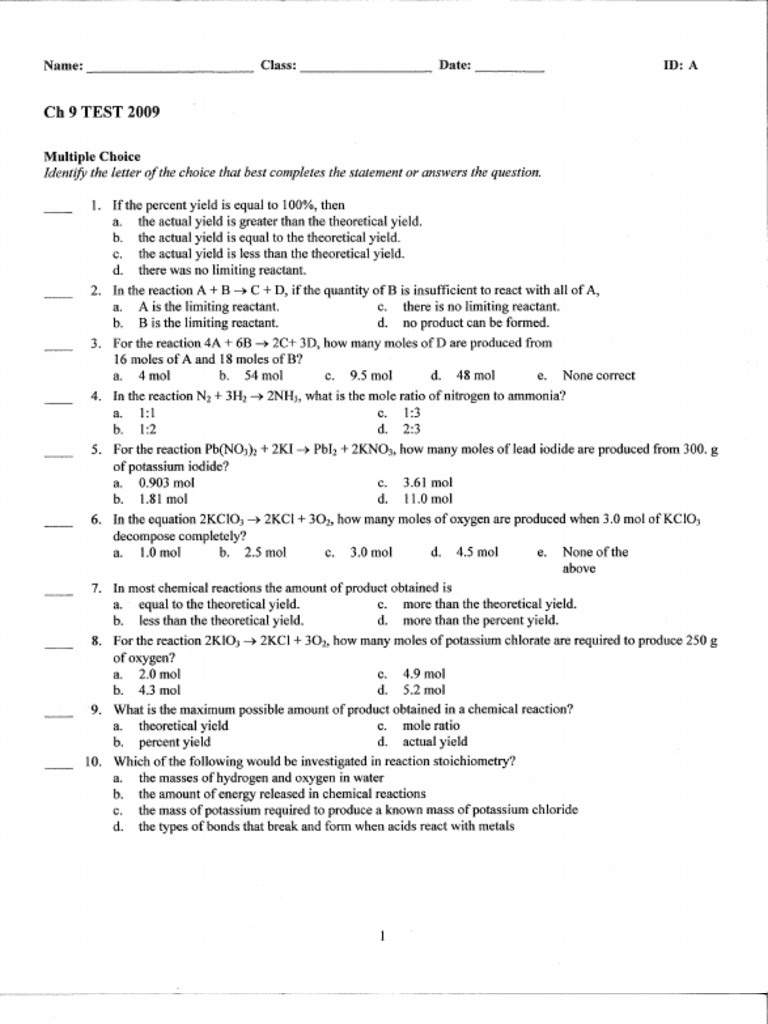 CH 9 Test 2009 and Key | PDF