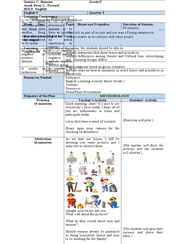 LESSON PLAN Bias and Prejudice | PDF | Prejudices | Bias