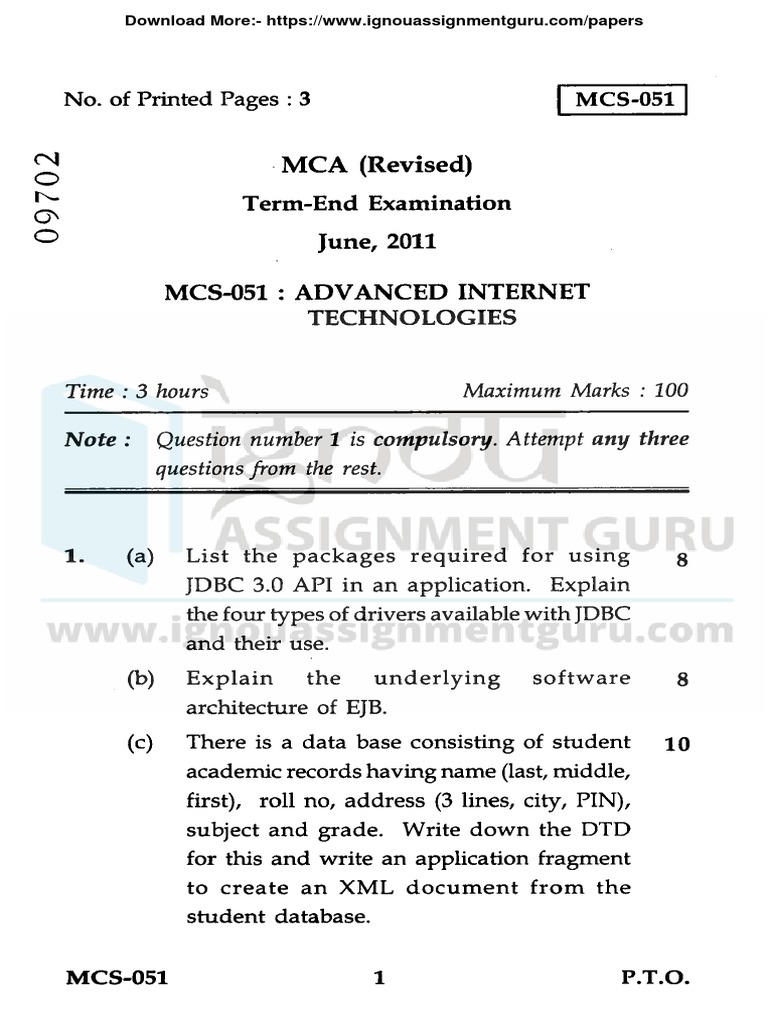 MCS 051 Previous Year Question Papers by Ignouassignmentguru | PDF | Business