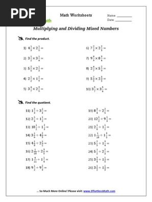 Multiplying Mixed Fractions Worksheet