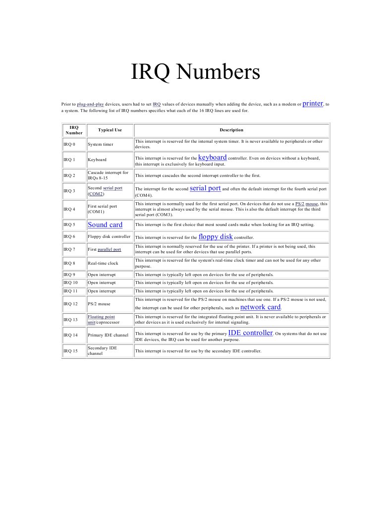 IRQ Numbers | PDF | Computer Engineering | Computer Architecture