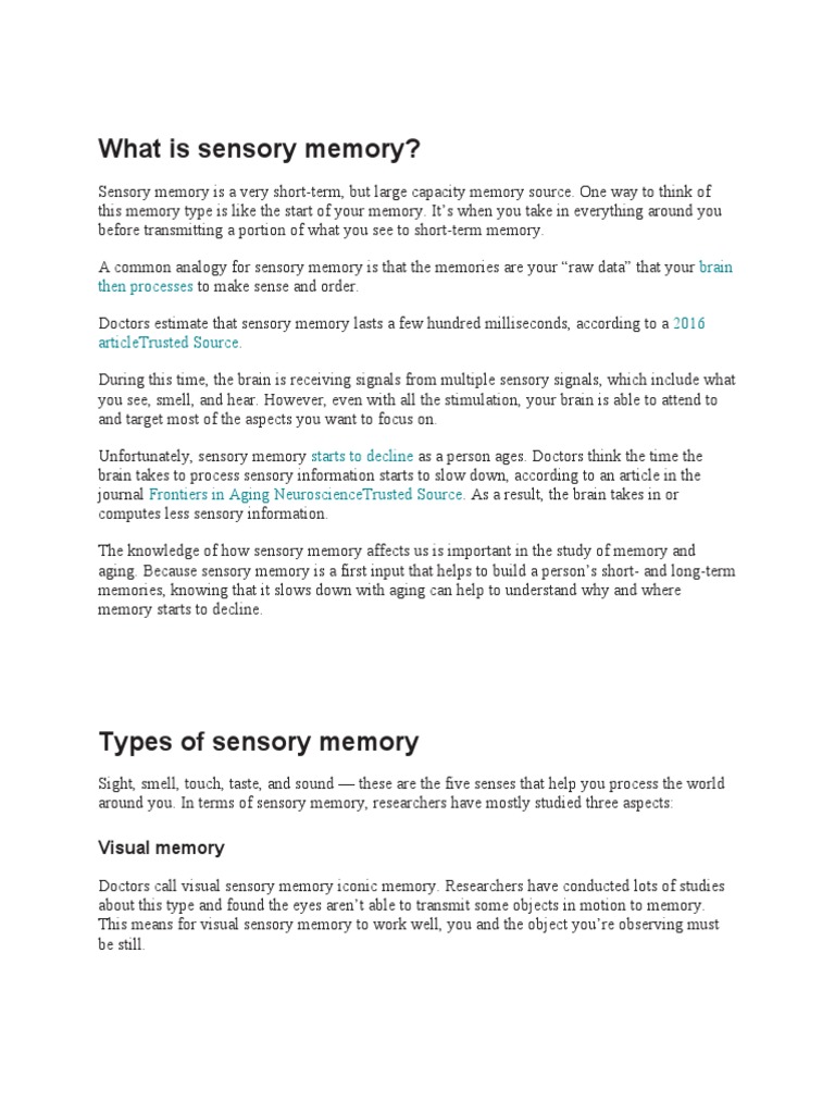 What Is Sensory Memory?: Brain Then Processes 2016 Articletrusted ...