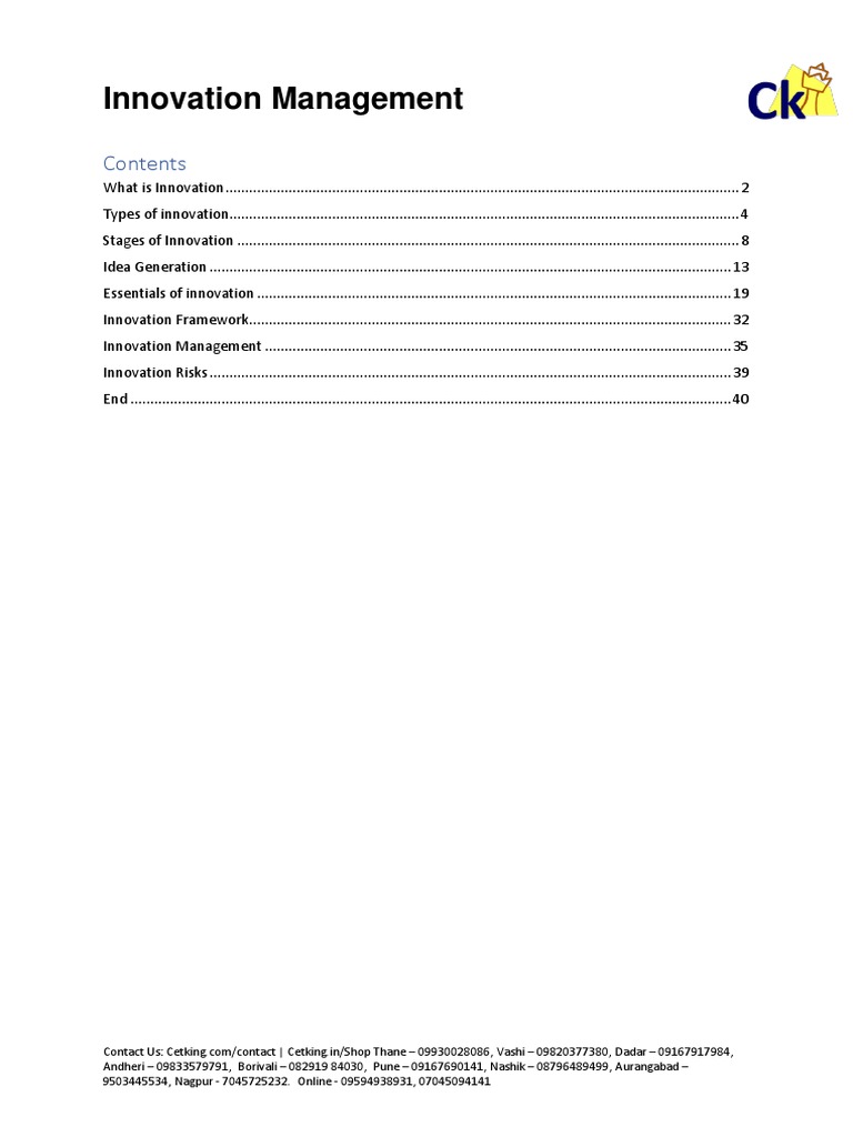 CMAT Innovation Management Handbook by CK | PDF | Innovation | Idea