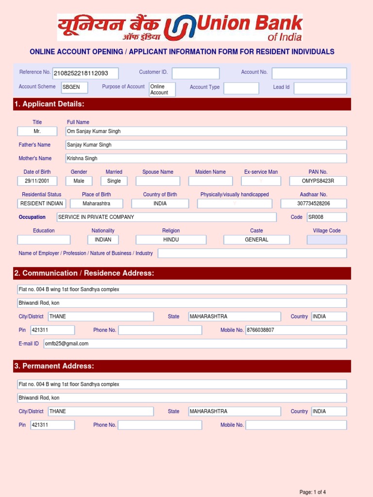 Applicant Details:: Online Account Opening / Applicant Information Form ...