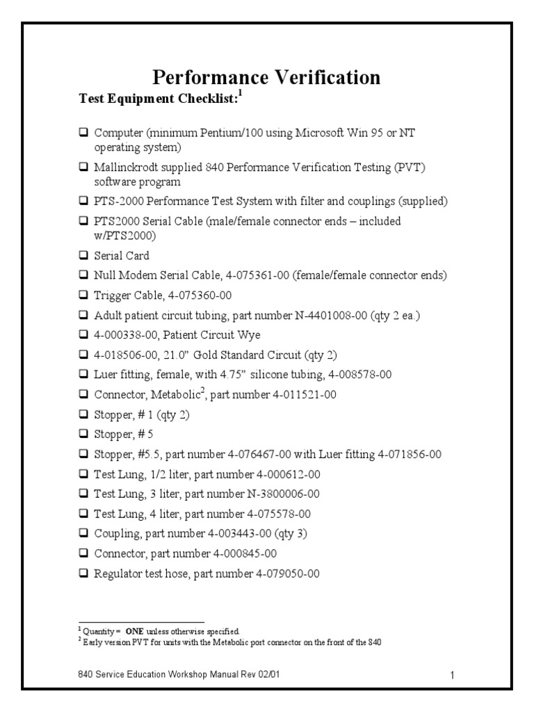 Performance Verification: Test Equipment Checklist | Download Free PDF ...