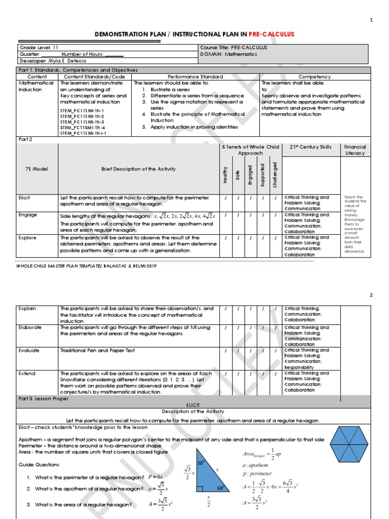 7E Model of Lesson Plan | Download Free PDF | Area | Mathematics