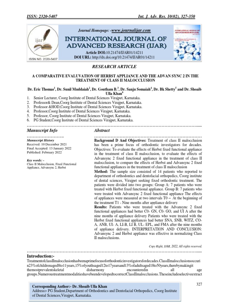 Herbst vs. Advansync 2: Class II Malocclusion | PDF | P Value ...