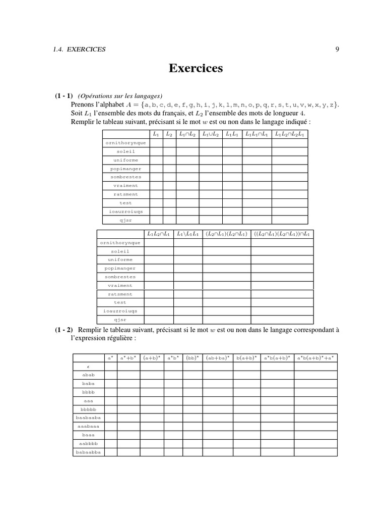 Exercices sur Langages et Expressions Régulières | PDF | Expression régulière | Informatique