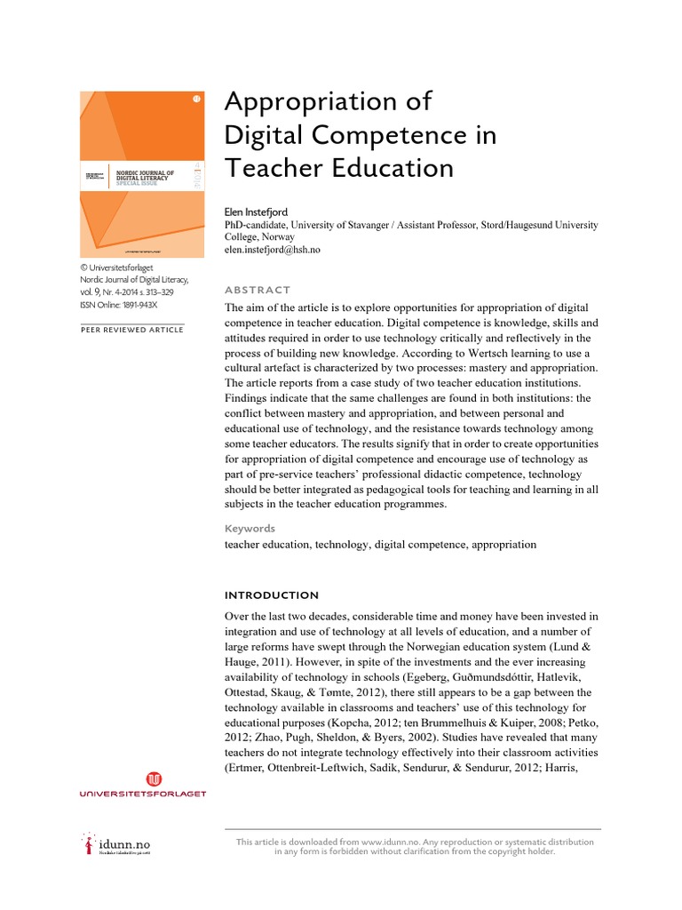 Appropriation of Digital Competence in Teacher Education | PDF ...