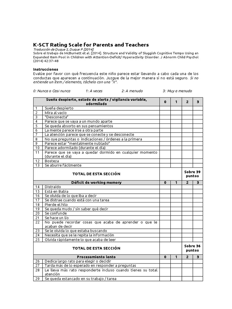 K-SCT Rating Scale For Parents and Teachers | PDF