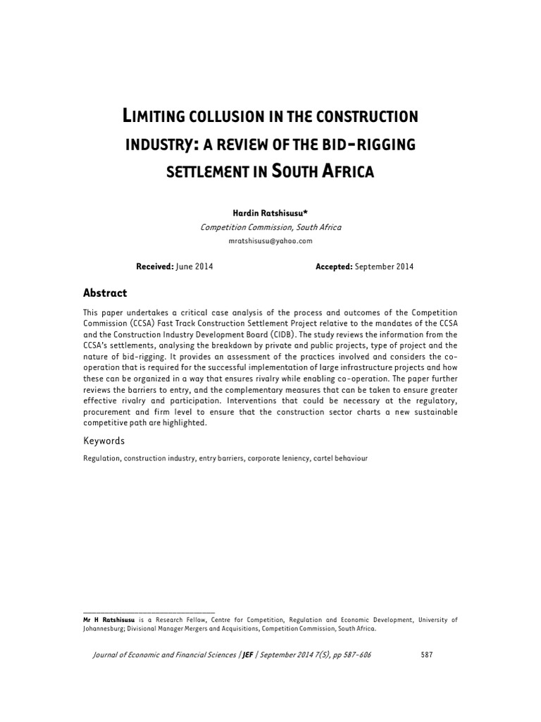 Imiting Collusion in The Construction Industry A Review of The Bid ...