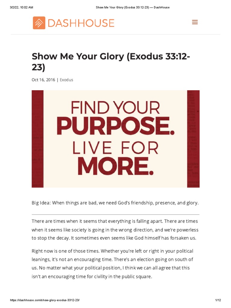 Show Me Your Glory (Exodus 33 - 12-23) - DashHouse | PDF