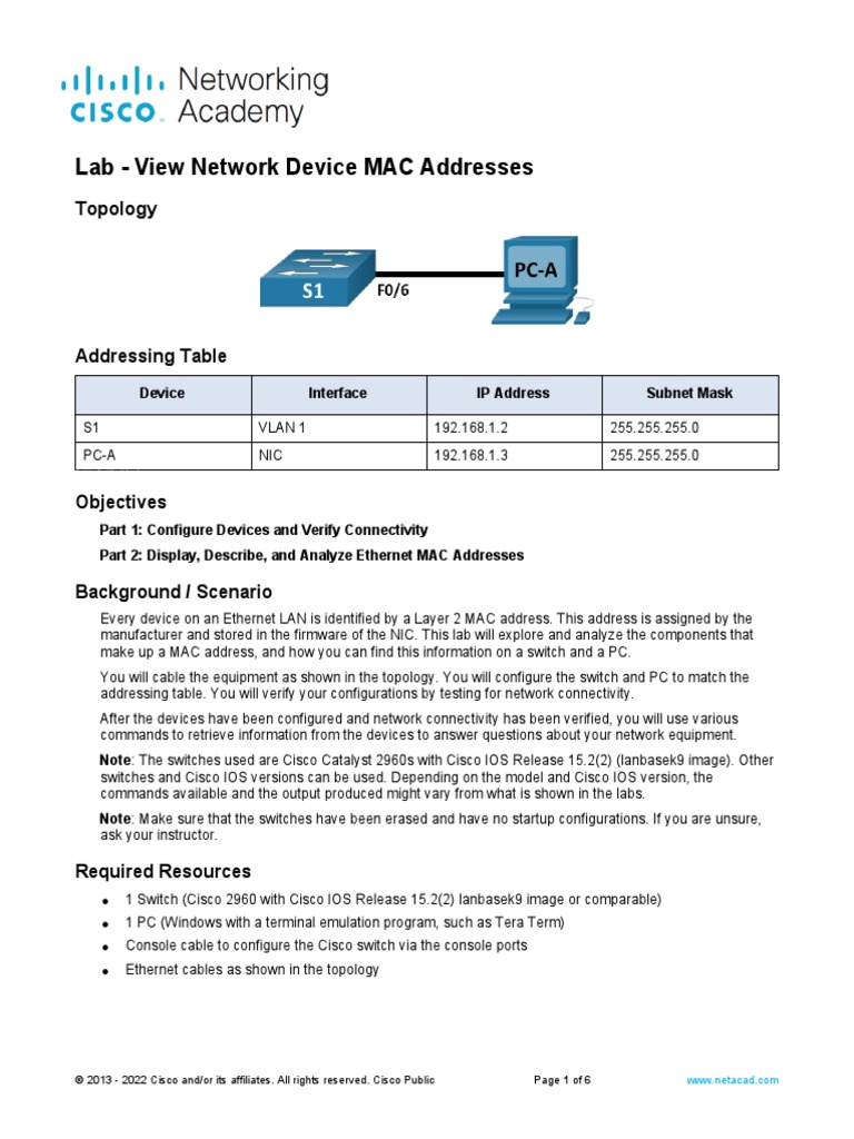 7.2.7 Lab - View Network Device Mac Addresses | PDF | Network Switch | Computer Network
