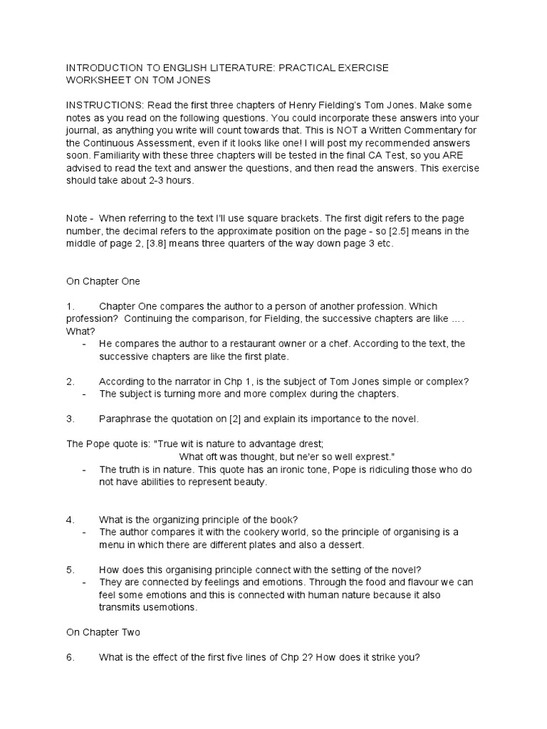 Tom Jones: Chapter Analysis Worksheet | PDF | Narration