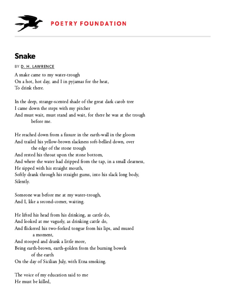 Snake by D. H. Lawrence - Poetry Foundation | PDF