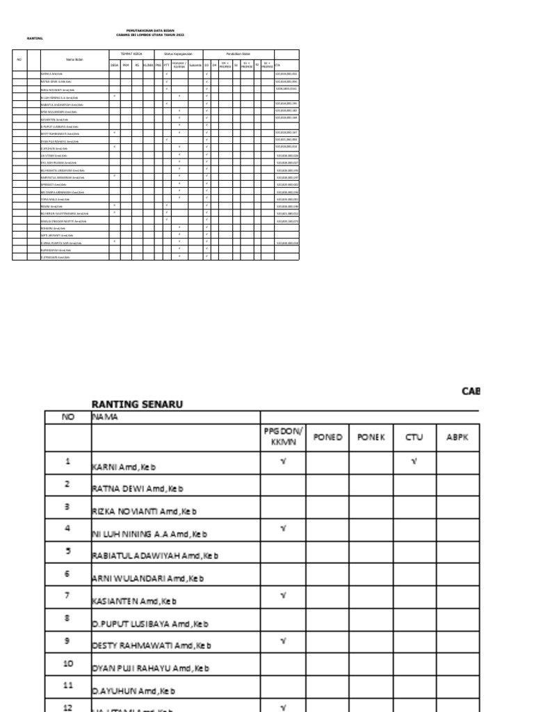 Data Bidan Lombok Utara 2022 | PDF
