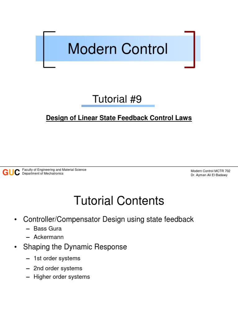 Modern Control: Tutorial #9 | PDF | Control Theory | Eigenvalues And ...
