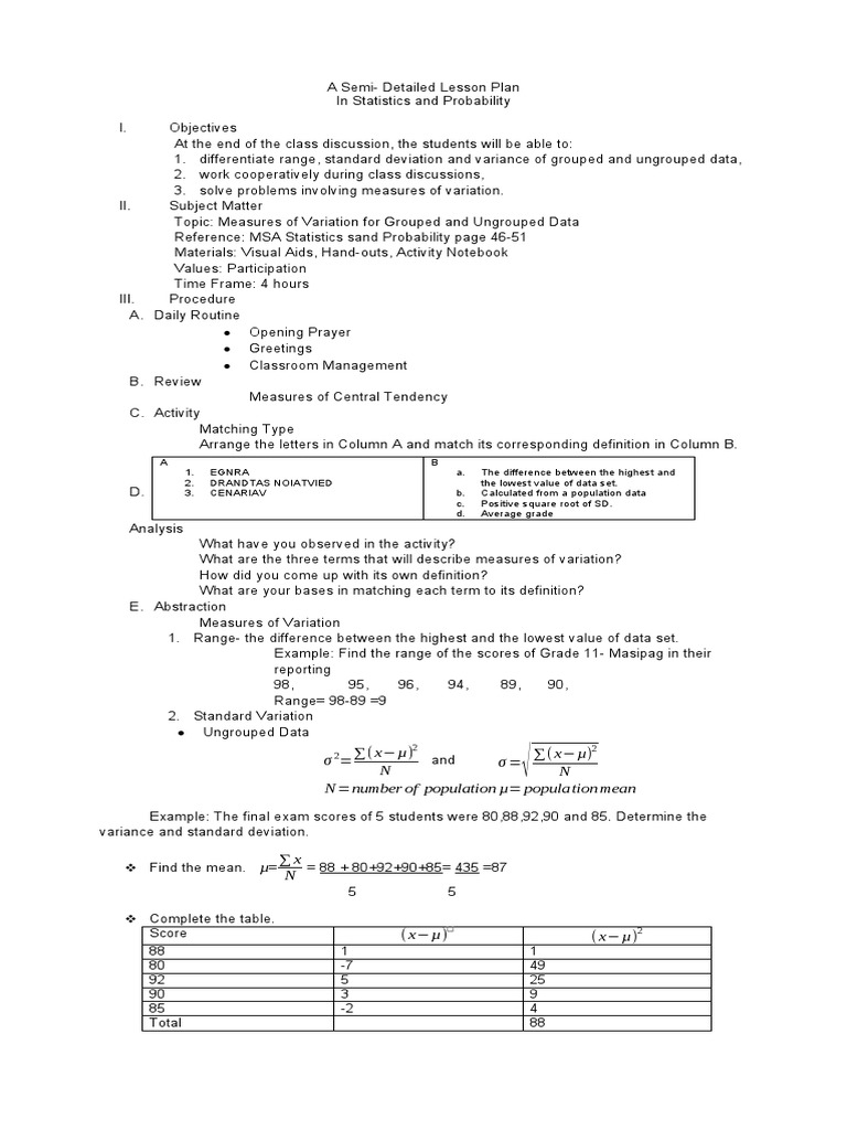 σ N σ = ∑ (x−µ) N N=number of population µ= population mean | PDF ...