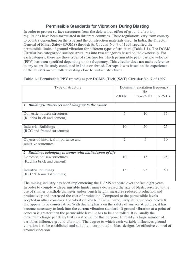 Vibration Limits As Per Dgms | PDF