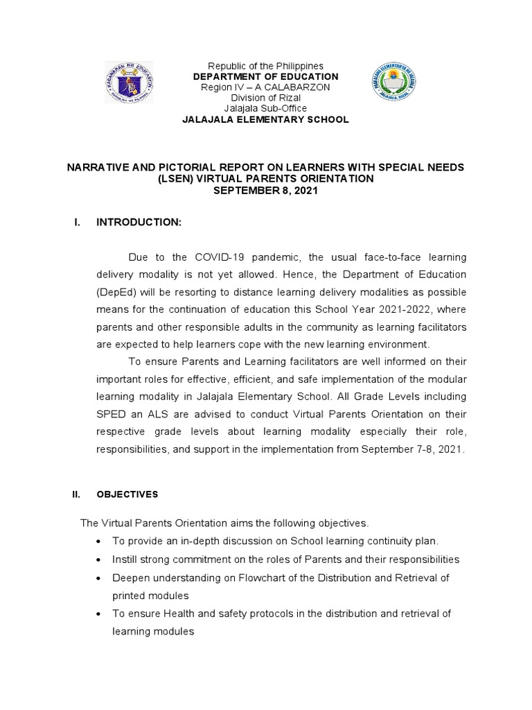 Lsen Narrative & Pictorial Report On Parents Orientation | PDF ...