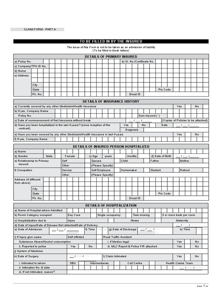 To Be Filled in by The Insured: Details of Primary Insured | PDF ...