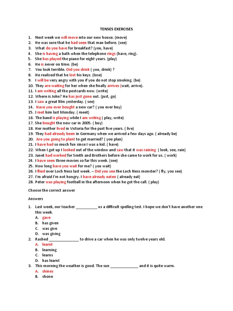 Tenses Exercises Preview | PDF