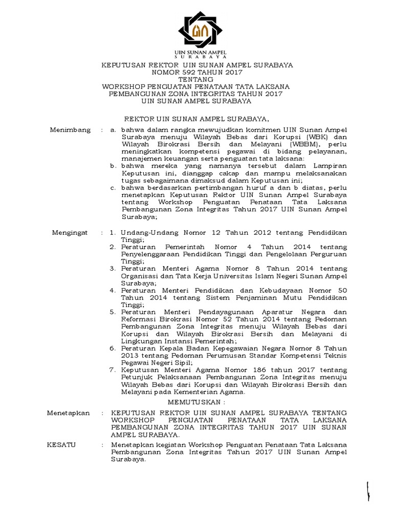 SK Workshop Penataan Tata Laksana Dan Pembangunan Zi 2017 | PDF