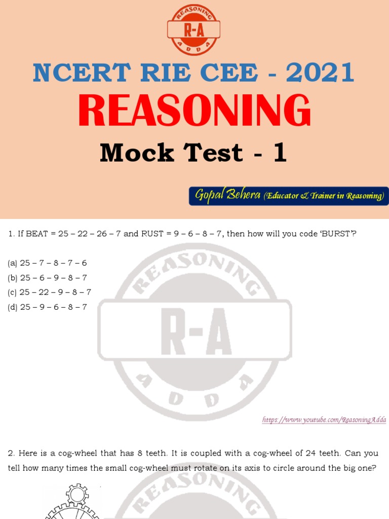 2021 RIE CEE Reasoning Mock - 1 | PDF