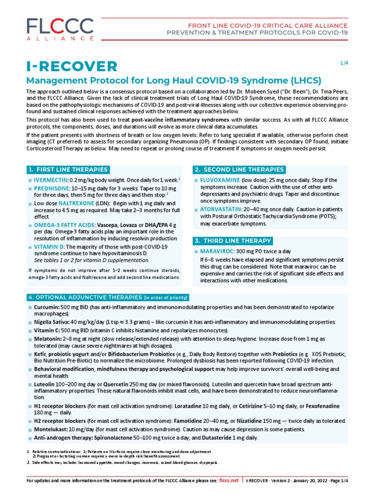 I-Recover: Management Protocol For Long Haul COVID-19 Syndrome (LHCS) | PDF | Pneumonia ...